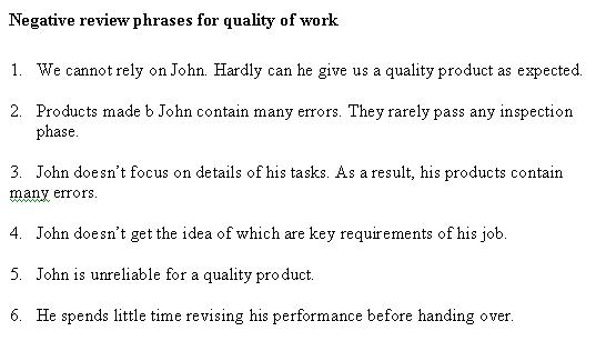 Performance Review Negative Performance Review Phrases
