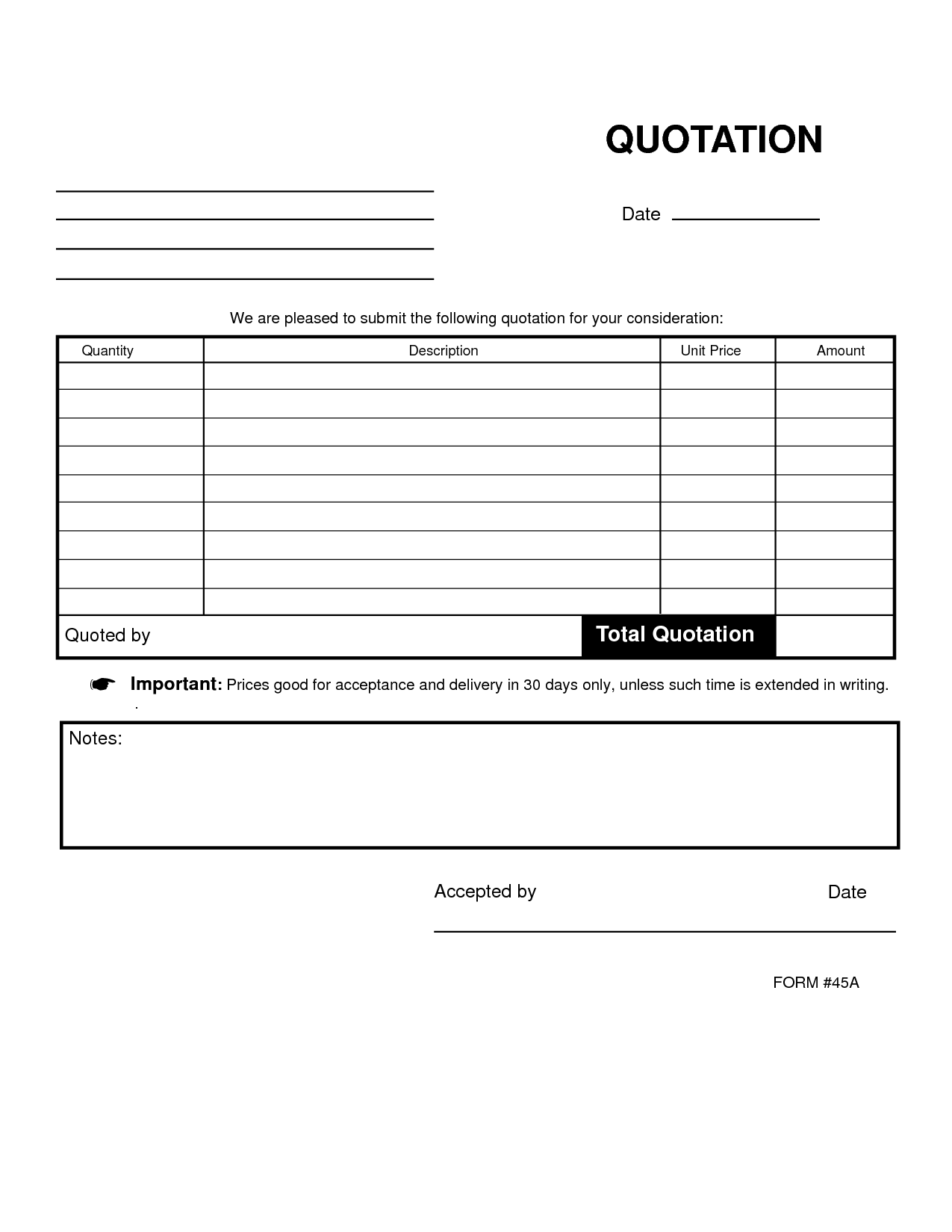 Fillable Free Quote Forms Printable Forms Free Online