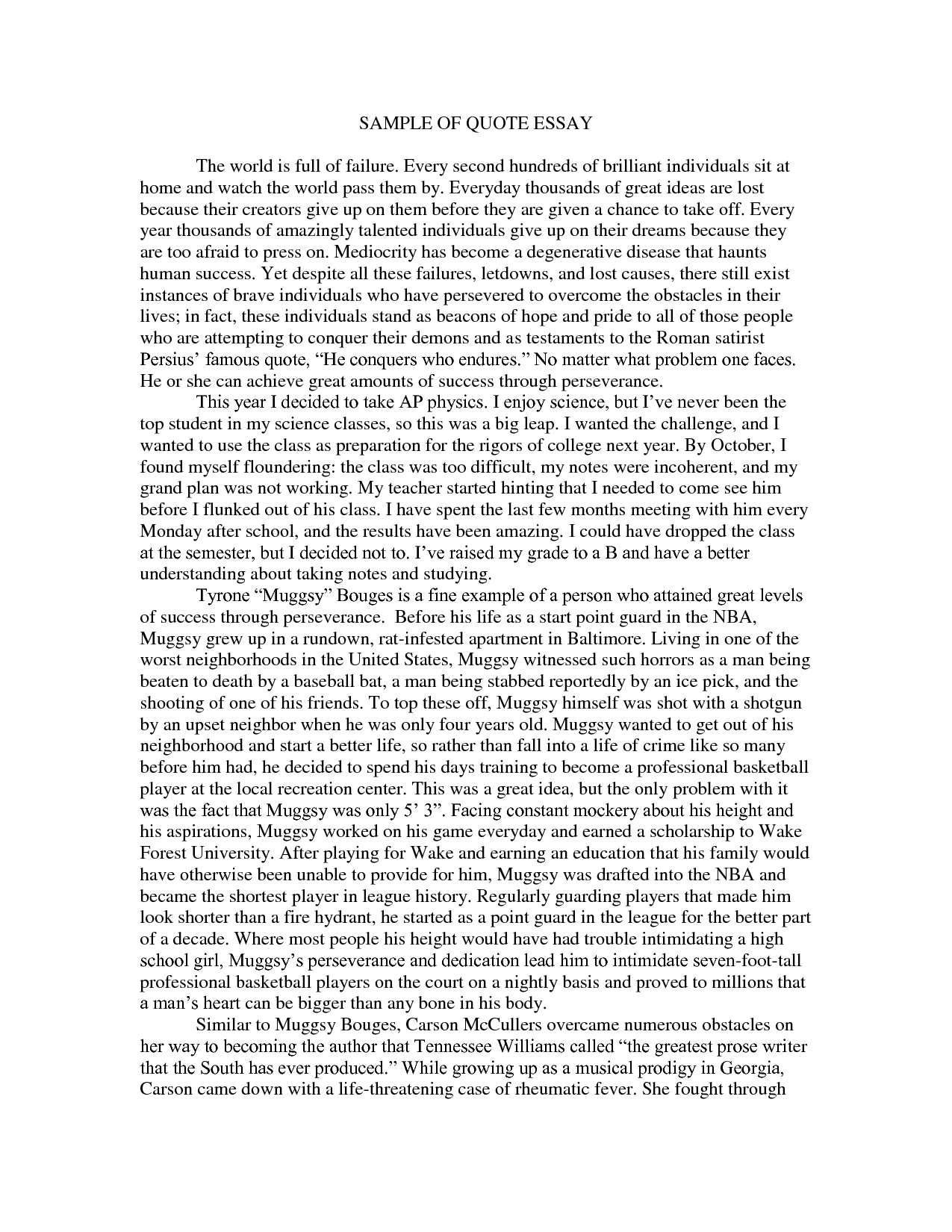 Sample Essay With Quotes QuotesGram