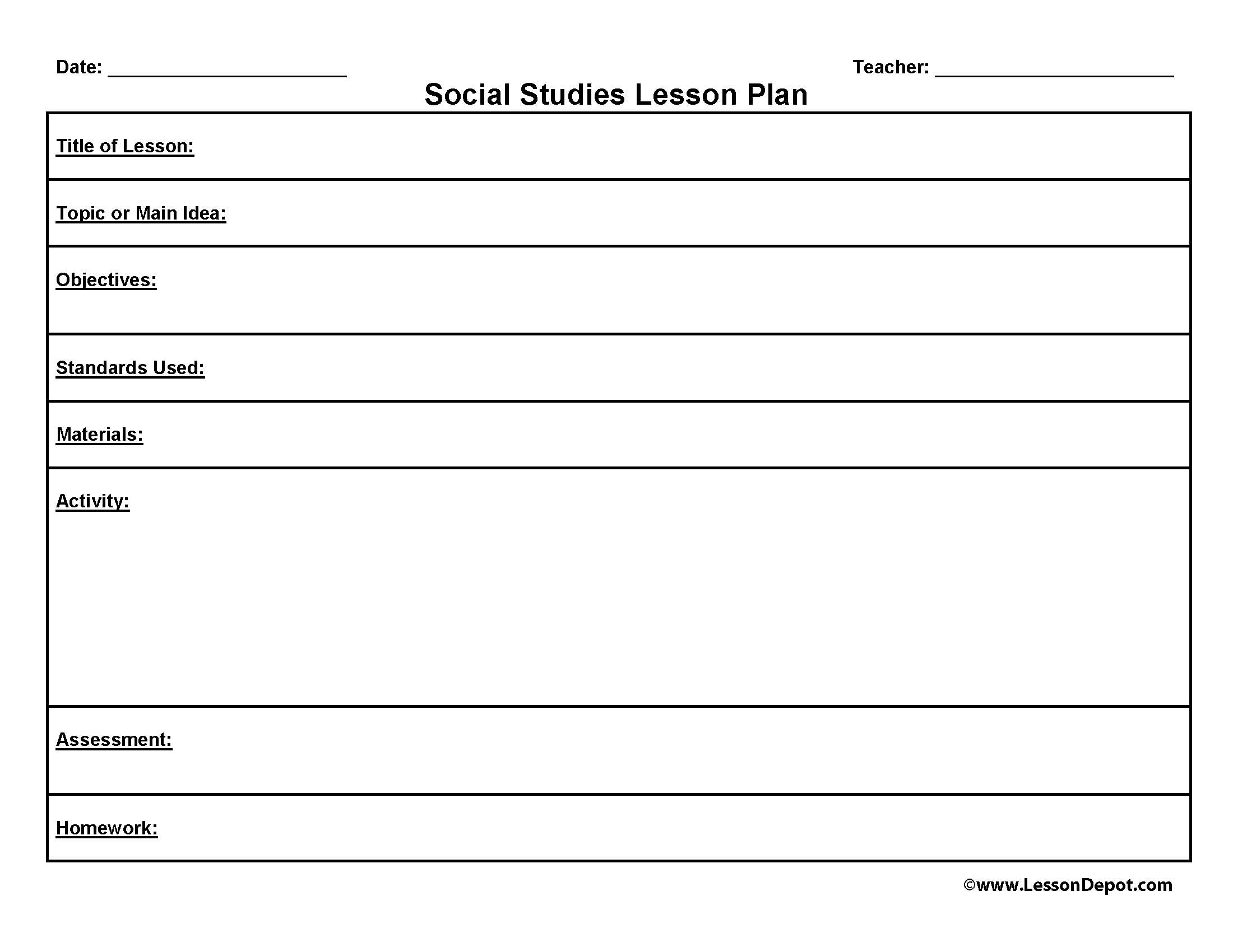 Blank Preschool Lesson Plan Template