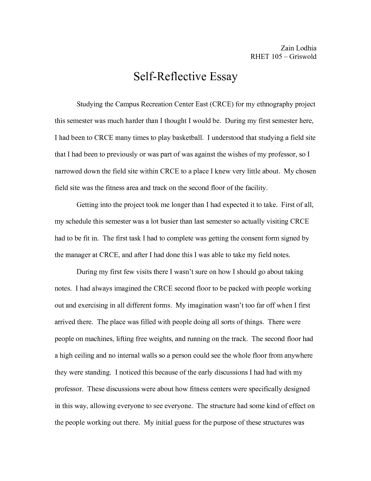 Self Reflection Paper Personal Reflection Example Personal 