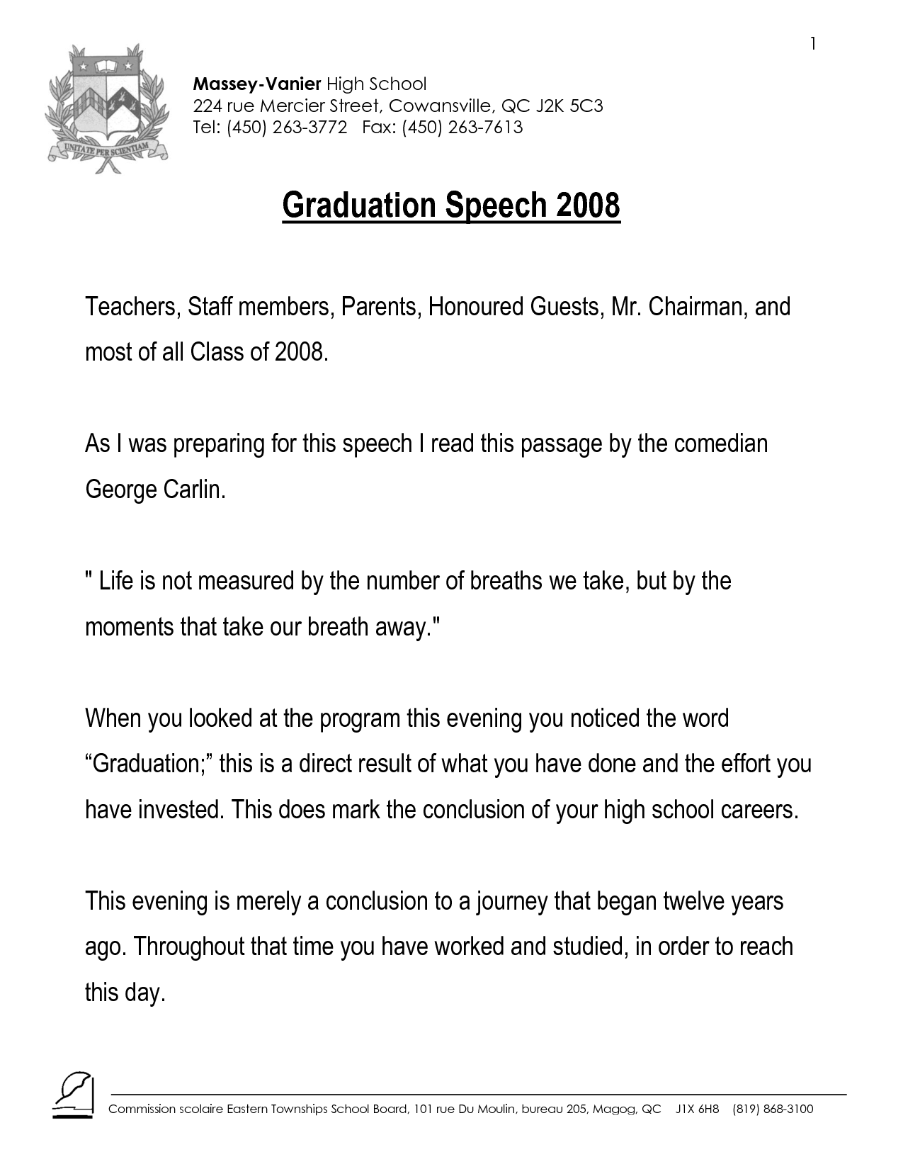 Elementary Graduation Speech Template Mwvast